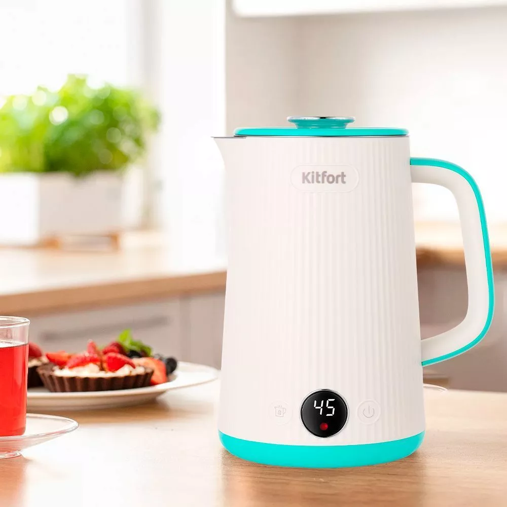 Чайник Kitfort КТ-6197-2, бело-зелёный купить по цене 2 490 ₽: отзывы, фото, характеристики